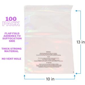 Holographic Resealable Bags For Small Business - These Cellophane Bags Self Adhesive For Convenient Packaging And Poly Bags With Suffocation Warning Offer A Premium Customer Experience - 10x13" 100 pk