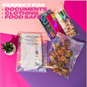 Holographic Resealable Bags For Small Business - These Cellophane Bags Self Adhesive For Convenient Packaging And Poly Bags With Suffocation Warning Offer A Premium Customer Experience - 10x13" 100 pk