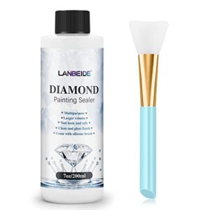 lanbeide updated diamond painting sealer 200ml with silicone brush, 5d diamond painting glue sealer permanent hold & shine effect conserver for diamond painting and jigsaw puzzles (7 oz)