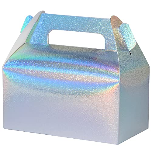 UnicoPak 30 Pack Rainbow Silver Gable Treat Boxes, Party Favor Boxes, Gift Boxes for Kids, for Snacks, Candy, Toys, Birthday Party, Wedding, Halloween, Christmas – 6.5x3.5x3.5 Inches