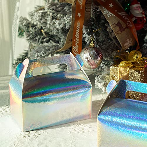 UnicoPak 30 Pack Rainbow Silver Gable Treat Boxes, Party Favor Boxes, Gift Boxes for Kids, for Snacks, Candy, Toys, Birthday Party, Wedding, Halloween, Christmas – 6.5x3.5x3.5 Inches