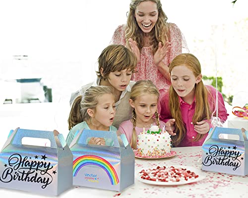 UnicoPak 30 Pack Rainbow Silver Gable Treat Boxes, Party Favor Boxes, Gift Boxes for Kids, for Snacks, Candy, Toys, Birthday Party, Wedding, Halloween, Christmas – 6.5x3.5x3.5 Inches