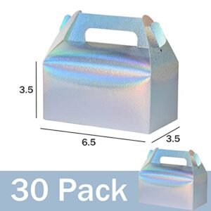 UnicoPak 30 Pack Rainbow Silver Gable Treat Boxes, Party Favor Boxes, Gift Boxes for Kids, for Snacks, Candy, Toys, Birthday Party, Wedding, Halloween, Christmas – 6.5x3.5x3.5 Inches