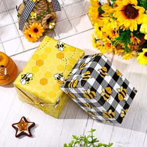 Whaline 12 Sheet Bee Wrapping Paper 4 Style Cute Bee Pattern Wrapping Paper Folded Buffalo Plaids Stripe Bee Art Paper 19.7 x 27.6in for Spring Summer Holiday Birthday Gift Wrap DIY Craft, Not Roll