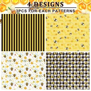 Whaline 12 Sheet Bee Wrapping Paper 4 Style Cute Bee Pattern Wrapping Paper Folded Buffalo Plaids Stripe Bee Art Paper 19.7 x 27.6in for Spring Summer Holiday Birthday Gift Wrap DIY Craft, Not Roll