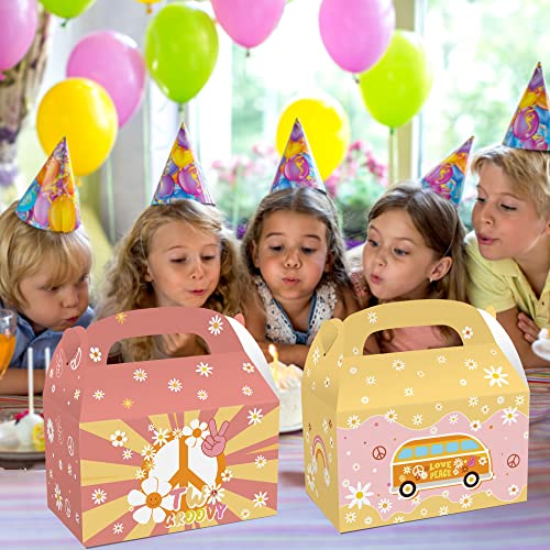 umoni Groovy Hippie Party Favor Treat Box 12pcs Two Groovy Retro Goody Gift Boxes for 2 Year Old Girl Retro Hippie Boho Theme Party Supplies