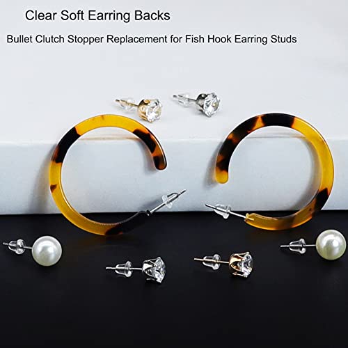 Earring Backs for Studs 200pcs Earring Back Soft Clear Ear Safety Back Pads Backstops Bullet Clutch Stopper Replacement for Fish Hook Earring Studs Hoops