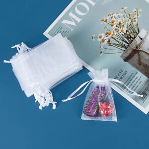 HRX Package 100pcs Mini Organza Jewelry Bags 2x3 inch, Little White Mesh Drawstring Gift Pouches for Candy Sample Party Favors