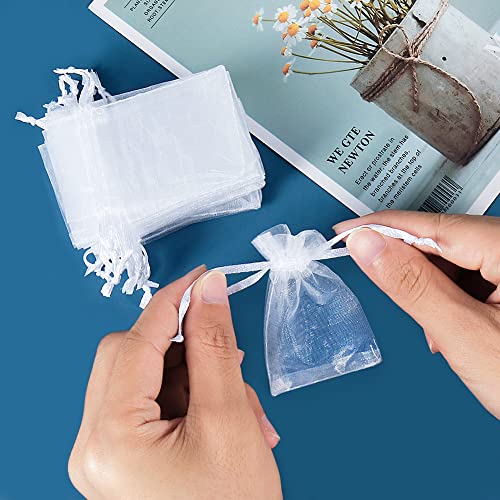 HRX Package 100pcs Mini Organza Jewelry Bags 2x3 inch, Little White Mesh Drawstring Gift Pouches for Candy Sample Party Favors