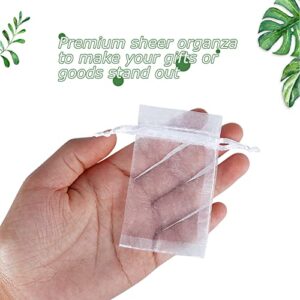 HRX Package 100pcs Mini Organza Jewelry Bags 2x3 inch, Little White Mesh Drawstring Gift Pouches for Candy Sample Party Favors