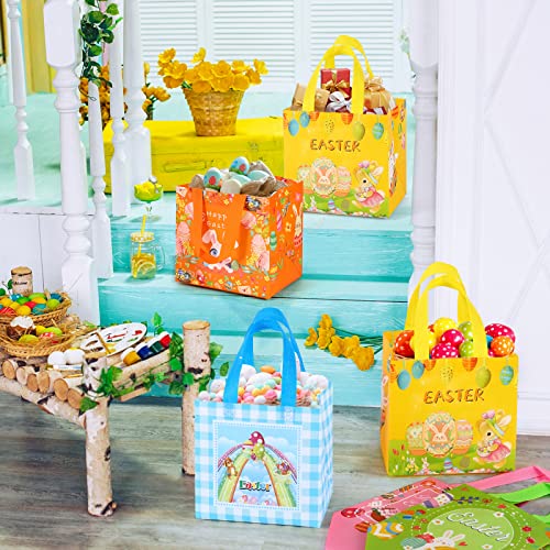 YANGTE Easter Bags 18 packs, Easter Baskets with Handle Gift Bags Reusable Non-Woven Tote Bags for Easter Holiday Spring Party Supplies Open Size 12.4 * 9.84 * 6.69 in