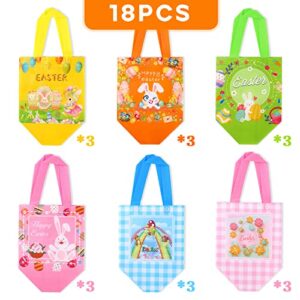 YANGTE Easter Bags 18 packs, Easter Baskets with Handle Gift Bags Reusable Non-Woven Tote Bags for Easter Holiday Spring Party Supplies Open Size 12.4 * 9.84 * 6.69 in