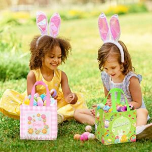 YANGTE Easter Bags 18 packs, Easter Baskets with Handle Gift Bags Reusable Non-Woven Tote Bags for Easter Holiday Spring Party Supplies Open Size 12.4 * 9.84 * 6.69 in