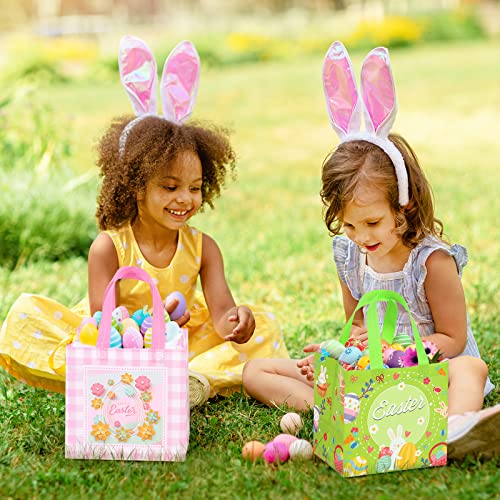 YANGTE Easter Bags 18 packs, Easter Baskets with Handle Gift Bags Reusable Non-Woven Tote Bags for Easter Holiday Spring Party Supplies Open Size 12.4 * 9.84 * 6.69 in