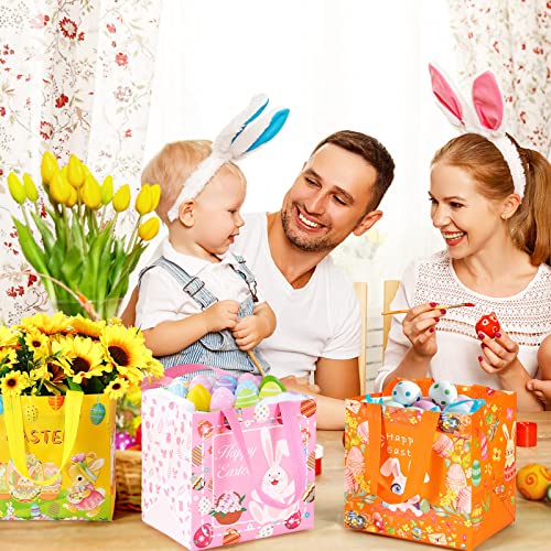 YANGTE Easter Bags 18 packs, Easter Baskets with Handle Gift Bags Reusable Non-Woven Tote Bags for Easter Holiday Spring Party Supplies Open Size 12.4 * 9.84 * 6.69 in