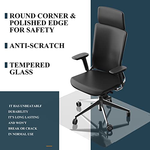 KIAYACI Glass Chair Mat for Carpet or Hard Floor Tempered Glass Glass Table Top Table Mat Square 36" x 48", 1/4 inch Thick, Transparent