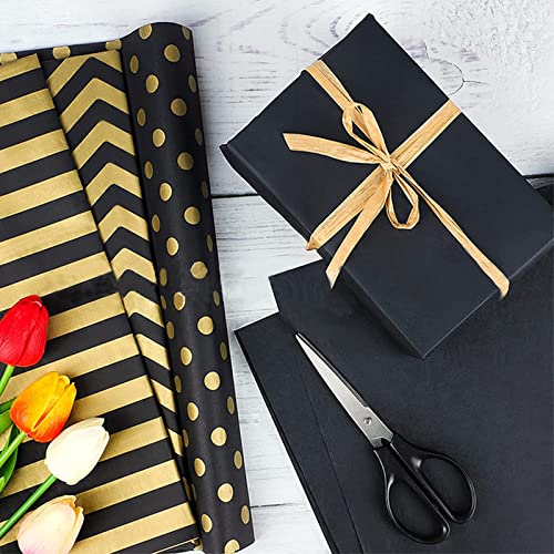 Ueerdand 105 Sheets Gold Black Tissue Paper, Christmas Metallic Gift Wrapping Paper Bulk for New Year Gift Bags, Birthday, Graduation, DIY Shipping Crafts, 20 Inch x 12 Inch