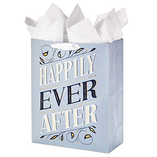 Hallmark 15" Extra Large Gift Bag with Tissue Paper ("Happily Ever After") for Weddings, Engagements, Bridal Showers, Vow Renewals