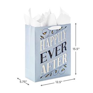 Hallmark 15" Extra Large Gift Bag with Tissue Paper ("Happily Ever After") for Weddings, Engagements, Bridal Showers, Vow Renewals