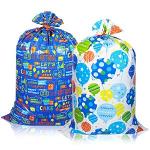 lager plastic gift bags(36x56inch),2 pieces jumbo present bags with patterns of spotted balloons and letters,reusable giant wrap bags for baby shower, birthday, party, wedding, christmas