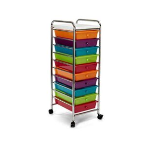 seville classics 10-drawer multipurpose mobile rolling utility storage organizer with tray cart, multicolor (pearl)