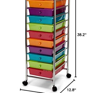 Seville Classics 10-Drawer Multipurpose Mobile Rolling Utility Storage Organizer with Tray Cart, Multicolor (Pearl)