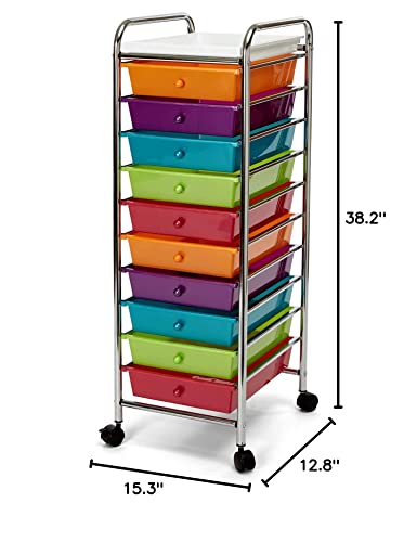 Seville Classics 10-Drawer Multipurpose Mobile Rolling Utility Storage Organizer with Tray Cart, Multicolor (Pearl)