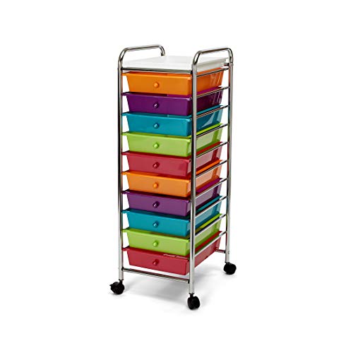 Seville Classics 10-Drawer Multipurpose Mobile Rolling Utility Storage Organizer with Tray Cart, Multicolor (Pearl)