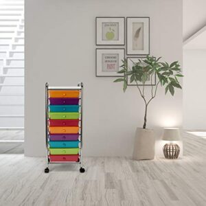 Seville Classics 10-Drawer Multipurpose Mobile Rolling Utility Storage Organizer with Tray Cart, Multicolor (Pearl)