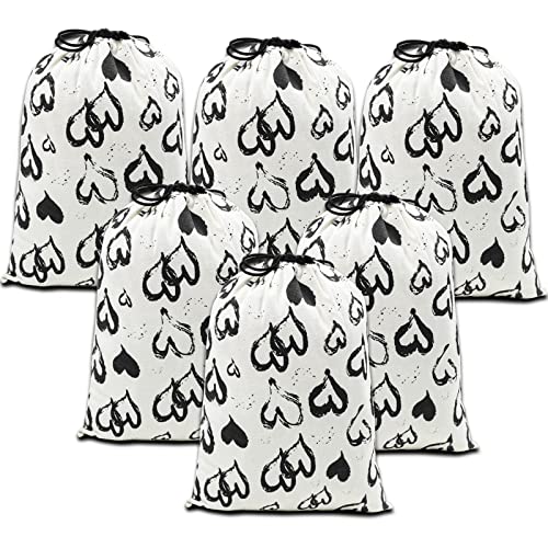 EYNDYN 6pcs Large Canvas Gift Bags Large Gift Bag with Drawstring Heart Print Drawstring Present Wedding Bags Wrapping Reusable Bag Present Wrap Bags for Valentine's Day Party Favors, 16 X 12 In