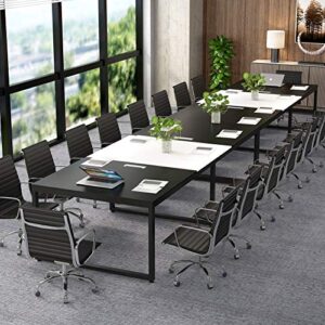 Tribesigns Rectangle Shaped Conference Table, 94.48L x 47.24W x 29.92H Inches Meeting Seminar Table with Partical Wood Tabletop and Metal Frame, Brown&Black, 8FT