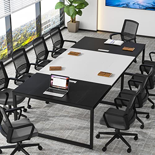 Tribesigns Rectangle Shaped Conference Table, 94.48L x 47.24W x 29.92H Inches Meeting Seminar Table with Partical Wood Tabletop and Metal Frame, Brown&Black, 8FT