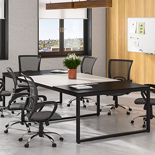 Tribesigns Rectangle Shaped Conference Table, 94.48L x 47.24W x 29.92H Inches Meeting Seminar Table with Partical Wood Tabletop and Metal Frame, Brown&Black, 8FT