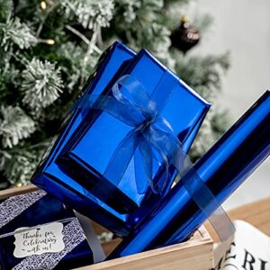 RUSPEPA Royal Blue Metallic Wrapping Paper - Solid Color Paper Perfect for Wedding, Birthday, Christmas, Baby Shower - 17 Inches X 32.8 Feet