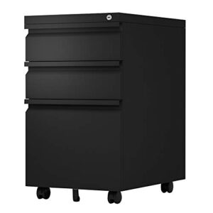 suxxan 3 drawer mobile file cabinet with lock, under desk metal filing cabinet for office,home,vertical cabinet legal/letter size, fully assembled except wheels (black)…