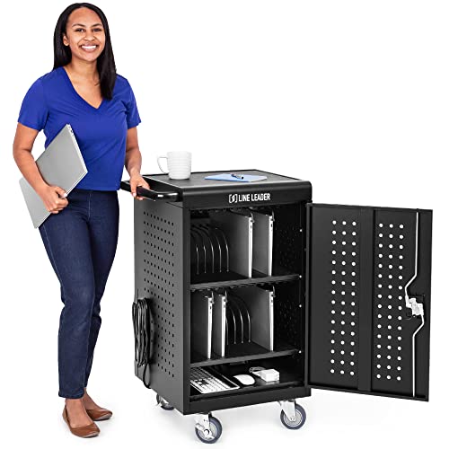 Line Leader 30 Unit Mobile Charging Cart with Locking Cabinets | UL Safety-Certified Charging Station for 30 Tablets, Laptops or Chromebooks | ANSI/BIFMA Standard Laptop Cart & Classroom Storage Cart