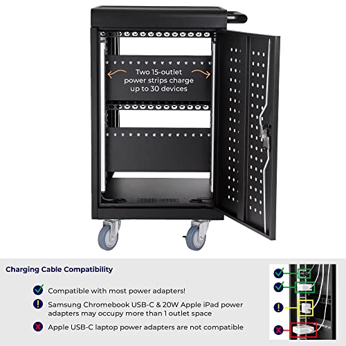 Line Leader 30 Unit Mobile Charging Cart with Locking Cabinets | UL Safety-Certified Charging Station for 30 Tablets, Laptops or Chromebooks | ANSI/BIFMA Standard Laptop Cart & Classroom Storage Cart