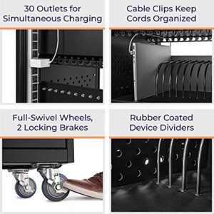 Line Leader 30 Unit Mobile Charging Cart with Locking Cabinets | UL Safety-Certified Charging Station for 30 Tablets, Laptops or Chromebooks | ANSI/BIFMA Standard Laptop Cart & Classroom Storage Cart