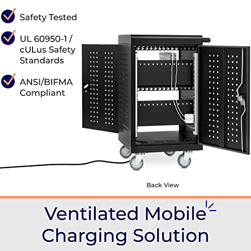 Line Leader 30 Unit Mobile Charging Cart with Locking Cabinets | UL Safety-Certified Charging Station for 30 Tablets, Laptops or Chromebooks | ANSI/BIFMA Standard Laptop Cart & Classroom Storage Cart