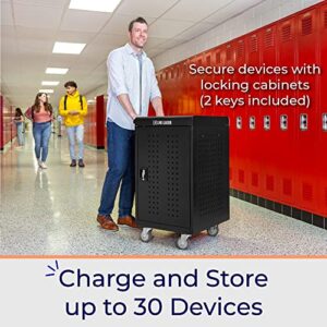 Line Leader 30 Unit Mobile Charging Cart with Locking Cabinets | UL Safety-Certified Charging Station for 30 Tablets, Laptops or Chromebooks | ANSI/BIFMA Standard Laptop Cart & Classroom Storage Cart