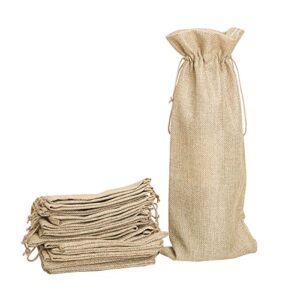 shintop 10pcs jute wine bags, 14 x 6 1/4 inches hessian wine bottle gift bags with drawstring (brown)