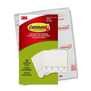 command medium picture hanging strips, damage free hanging picture hangers, no tools wall hanging strips for living spaces, 16 white adhesive strip pairs(32 command strips)