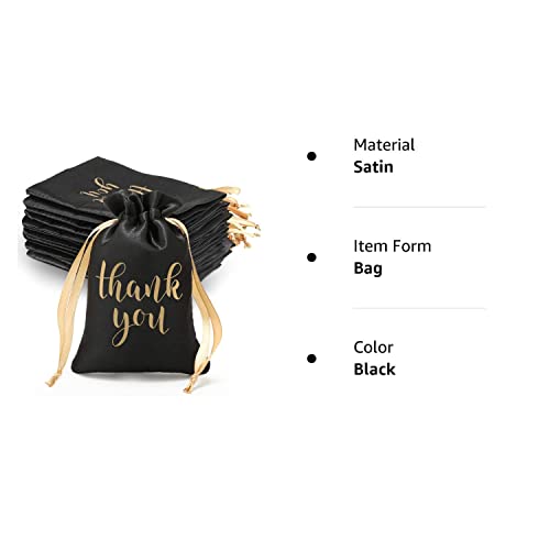 Sieral 50 Pcs Thank You Satin Gift Bags 4 x 6 Inch Drawstring Jewelry Pouches Candy for Wedding Party Baby Shower Favor Thanksgiving Christmas Holiday (Black), 1.0 Count