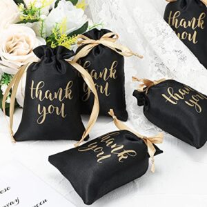 Sieral 50 Pcs Thank You Satin Gift Bags 4 x 6 Inch Drawstring Jewelry Pouches Candy for Wedding Party Baby Shower Favor Thanksgiving Christmas Holiday (Black), 1.0 Count