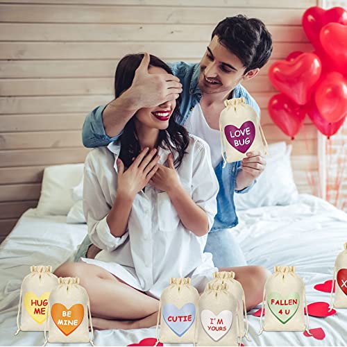 LEIFIDE 24 Pcs Valentine's Day Heart Burlap Bags with Drawstring Small Gift Bags Burlap Treat Bags Valentines Party Favor Pouches Candy Bags for Valentines Wedding Shower Party DIY Craft, 4 x 6 Inch