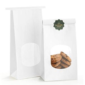 bagdream bakery bags with window kraft paper bags 100pcs 4.5×2.36×9.6 inches tin tie tab lock bags white window bags cookie bags, coffee bags