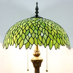 WERFACTORY Tiffany Floor Lamp Green Wisteria Stained Glass Standing Reading Light 16X16X64 Inches Antique Style Pole Corner Lamp Decor Bedroom Living Room Home Office S523 Series