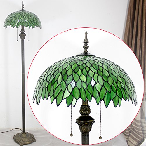 WERFACTORY Tiffany Floor Lamp Green Wisteria Stained Glass Standing Reading Light 16X16X64 Inches Antique Style Pole Corner Lamp Decor Bedroom Living Room Home Office S523 Series