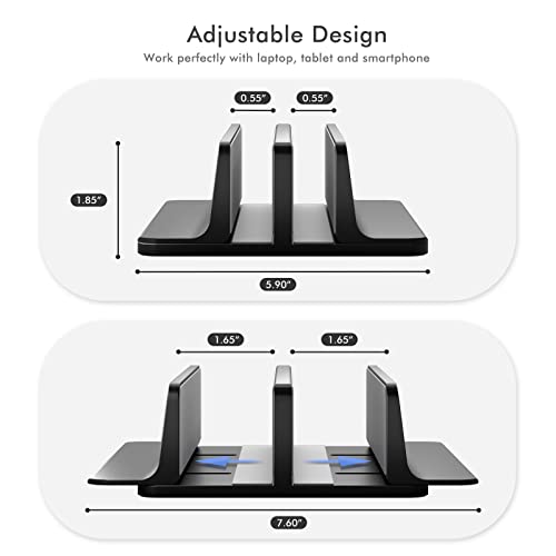 WZXHU Vertical Laptop Stand, Dual-Slot Adjustable Laptop Holder Space-Saving for MacBook/ Chromebook/ Surface/ Hp/ Lenovo/ Dell/ iPad Up to 17.3 Inches - Black