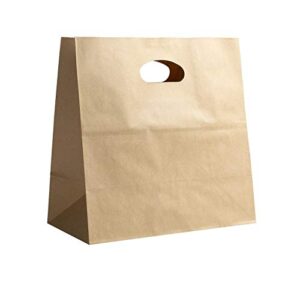 ptp bags natural 11″ x 6″ x 11″ die cut tote bags [pack of 500] kraft paper gift, food service bags